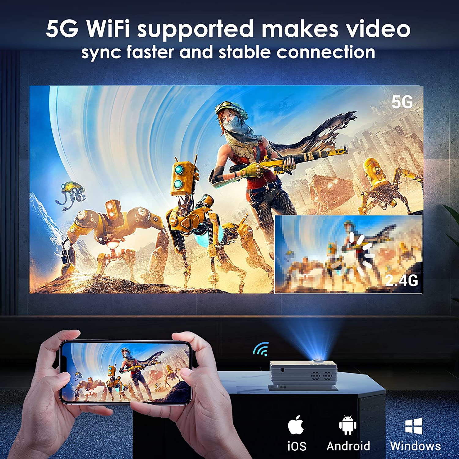 YOWHICK Projector - 5G WiFi Bluetooth Projector, Native 1080P 9500L