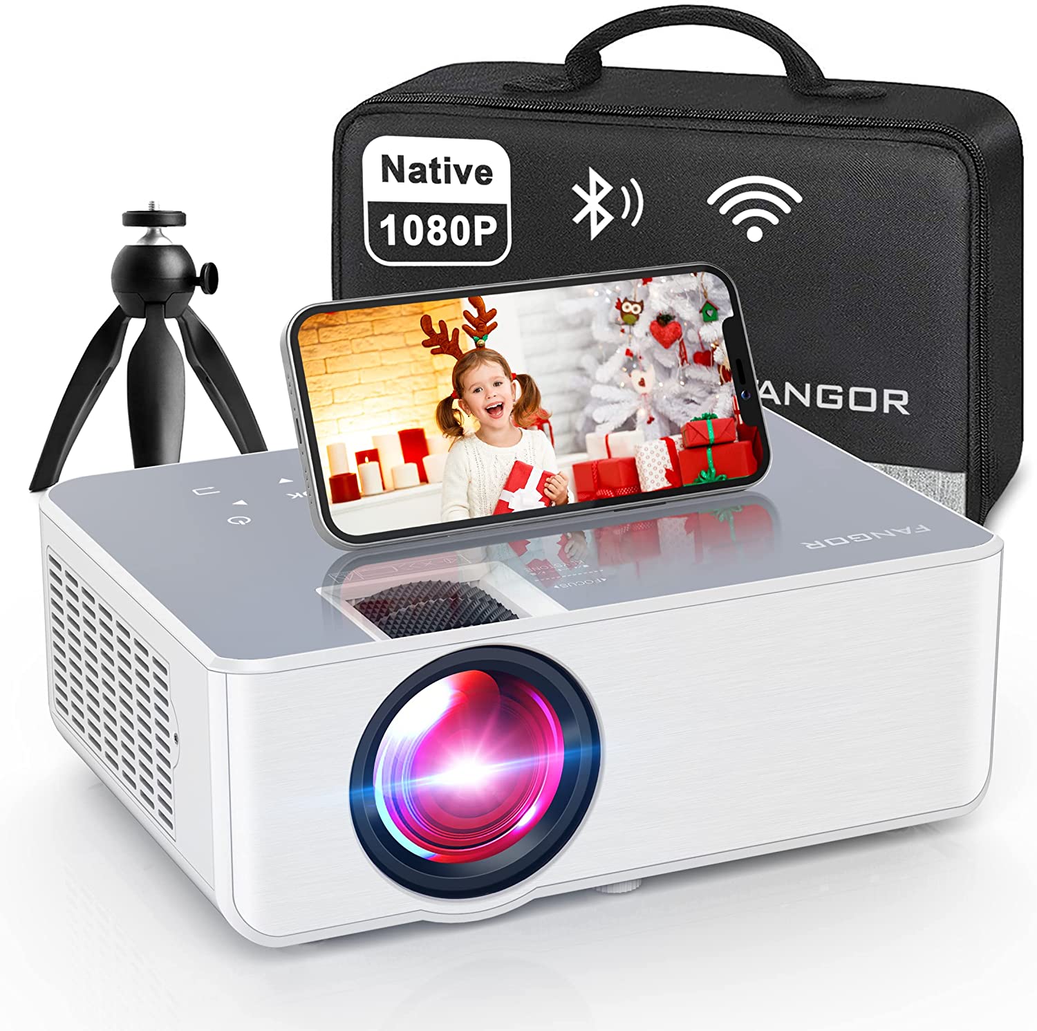 FANGOR 1080P Projector, WiFi Bluetooth, 230-Inch Portable Movie Projector