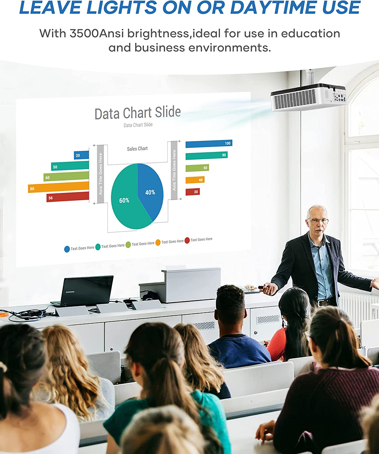 BIGASUO Business Projector: 3LCD 3500 ANSI Outdoor Projector