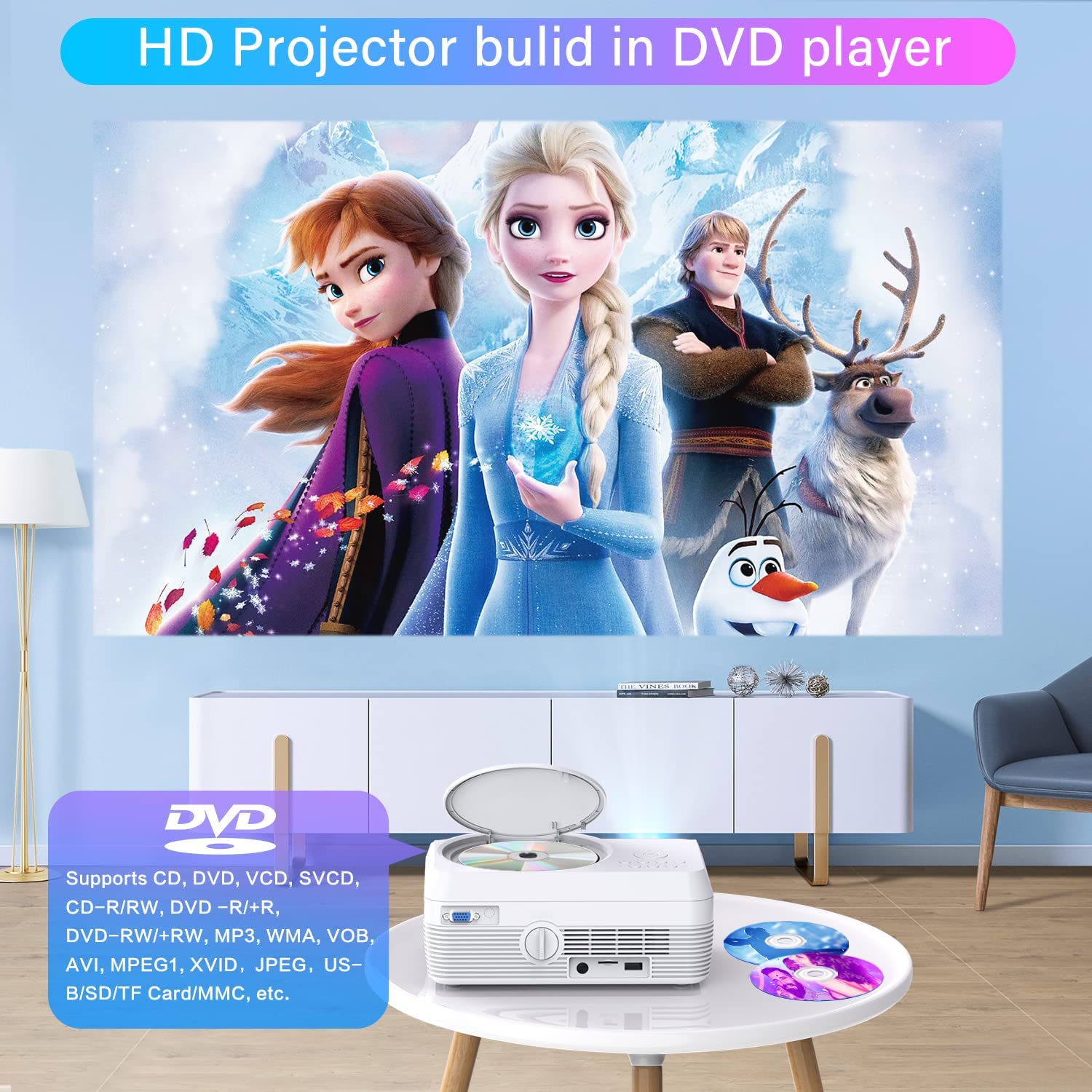 Dxyiitoo Full HD Bluetooth Projector Built in DVD Player 7500LM 1080P ...